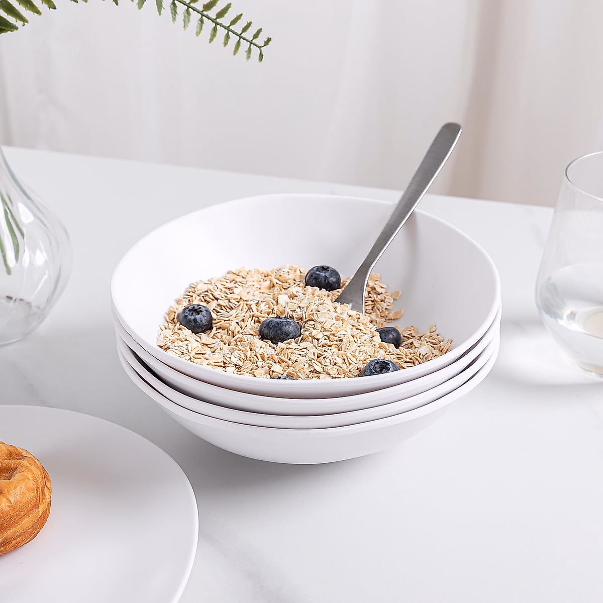 ZAROCRUS 12Pcs Melamine Dinnerware Sets, White Dishes Set Service for 4 with Dinner Salad Plates and Bowls Set, a Lightweight Dinnerware Set Great for Outdoor RV and Camper, Dishwasher Safe