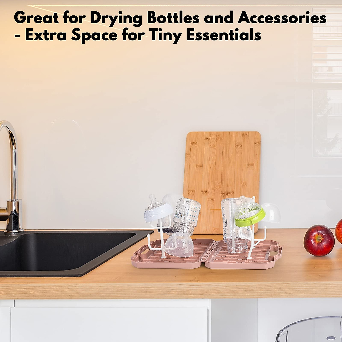 Jumperlay Portable Travel Baby Bottle Drying Rack, Compact Size Drying Rack for Baby Bottles and Accessories, Pump Part, Pacifiers (Pink)