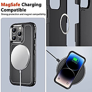 SUPFINE for Magnetic iPhone 14 Pro Case (Compatible with MagSafe) (10 FT Military Dropproof) 2X (Tempered Glass Screen Protector) Non-Slip Phone Case Cover,Black