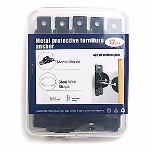 Anchors (12 Pack) Furniture Straps for Baby Proofing, Furniture Wall Anchors Metal 400 LB Falling Furniture Safety Prevention Straps Kids Toddler,Furniture Straps Anchors Earthquake Resistant.(Black)