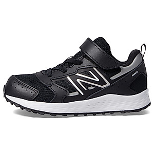 New Balance Fresh Foam 650 V1 Hook & Loop Running Shoe, Black/Metallic Silver/White, 4 Wide US Unisex Big_Kid