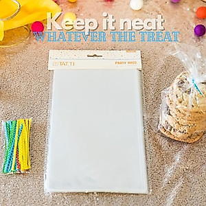 100 Pcs Clear Plastic Cellophane Bags Goodie Bags [6x10] - Party Favor Bags | 4" Twist Ties | Cookie Bags | Candy Bags | Clear Gift Bags | Treat Bags with Ties | Cellophane Treat Bags