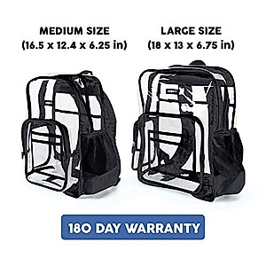 SMARTY Heavy Duty Clear Backpack V6 Durable Transparent See Through Bag (Medium, Black)