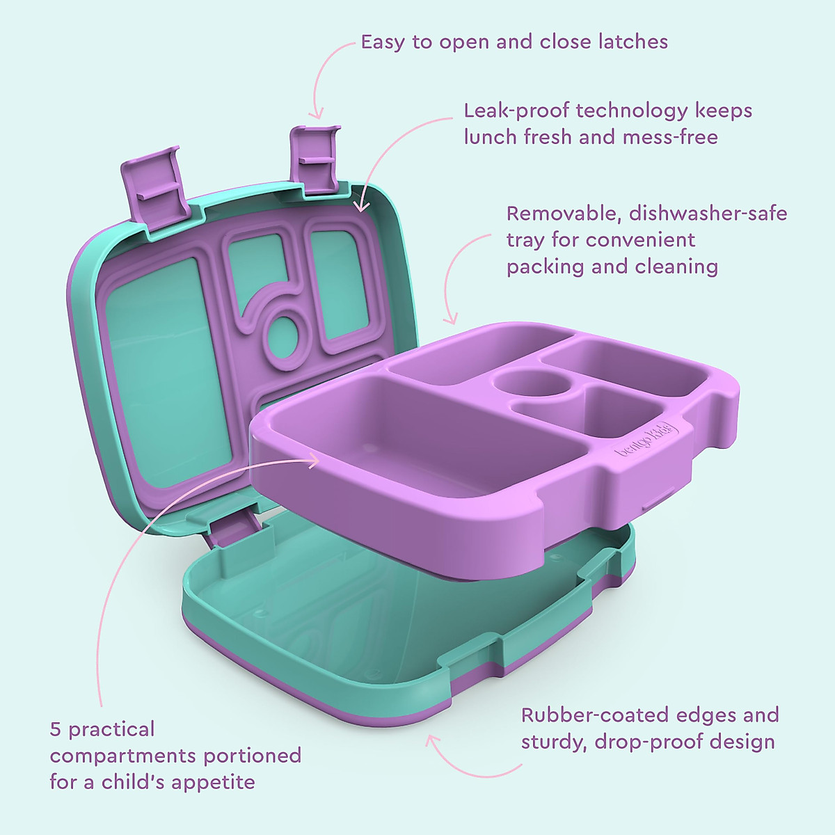 Bentgo® Kids Prints Leak-Proof, 5-Compartment Bento-Style Kids Lunch Box - Ideal Portion Sizes for Ages 3-7, Durable, Drop-Proof, Dishwasher Safe, & Made with BPA-Free Materials (Mermaid Scales)
