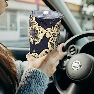 Bat Print Tumbler with Lid and Straw 20oz Stainless Steel Car Cup for Hot and Cold Drinks, Double Wall Insulated Travel Coffee Mug Reusable Drink Thermos Cup Birthday Gifts