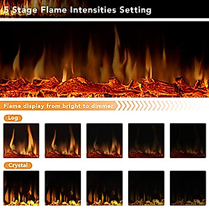 Circrane 36" Recessed Mounted Electric Fireplace, 750-1500W Insert Electric Heater with Adjustable Flame Color, Touch Control Panel & Remote Control, Log/Crystal Options