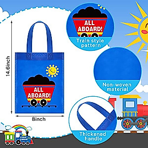 Sweetude 20 Pcs Reusable Mini Train Party Tote Bags 9.84 x 7.87 Inch Train Goodie Candy Favor Bags Train Birthday Party Supplies with Long Handles for Kids Birthday Baby Shower Decoration