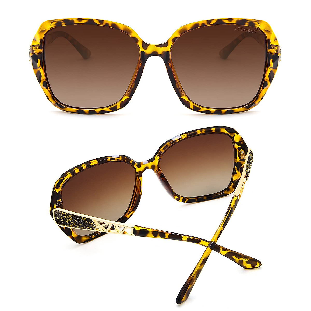 LECKIRUT Oversized Sunglasses for Women Polarized UV Protection Classic Fashion Ladies Shades Leopard