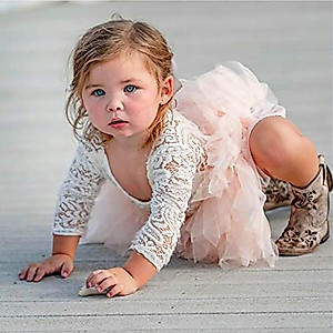 2Bunnies Girl Peony Lace Back A-Line Tiered Tutu Tulle Flower Girl Dress (Pink 3/4 Sleeve Short, 12Months)
