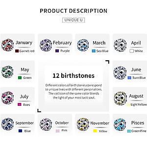 WOSTU March Birthstone Bead Charms for Charms Bracelets for Gifts for Mother Sister Daughter Women for Birthday Thanksgiving Christmas