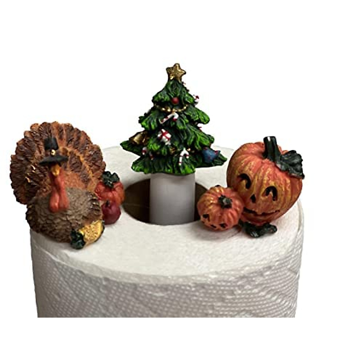 Christmas Kitchen Decor - Unique Paper Towel Holder W/Interchangeable Seasonal Decoration Tops - Christmas Paper Towel Holder - Holiday Tops Christmas Tree, Turkey Pumpkin 3 Fall