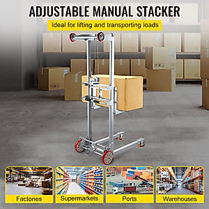 VEVOR 41.7" L x 25.8" W x 72.4" H Manual Winch Stacker, with 2.4" - 63" Height Range and 551 lbs Capacity, Adjustable Straddle Hand Winch Lift Truck, Material Lifts for Warehouse and Factory