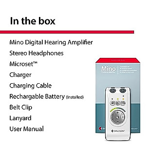 Bellman & Symfon Mino Digital Hearing Amplifier with Headphones and Microset – Reduce Background Noise and Easily Listen to Conversations with Slim, Lightweight, & Rechargeable Hearing Amplifier