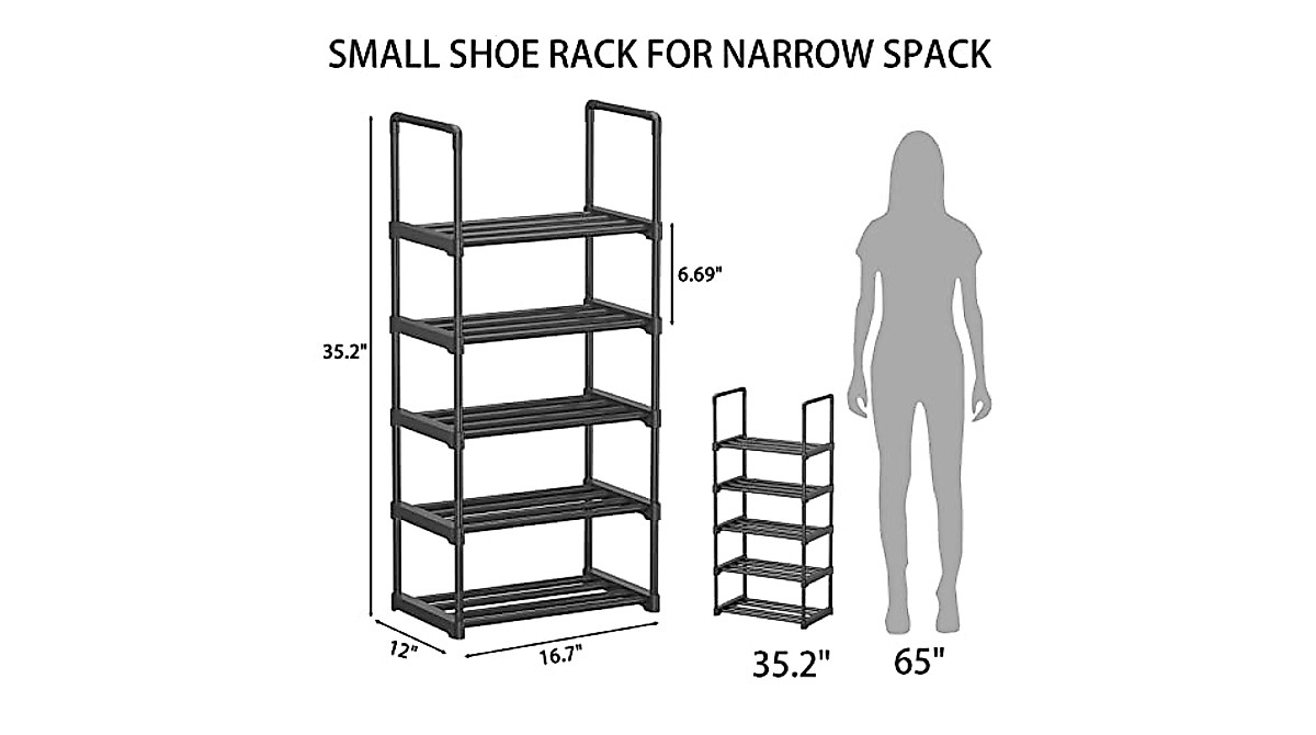 5-Tier Metal Shoe Rack for Small Spaces - Durable Organizer