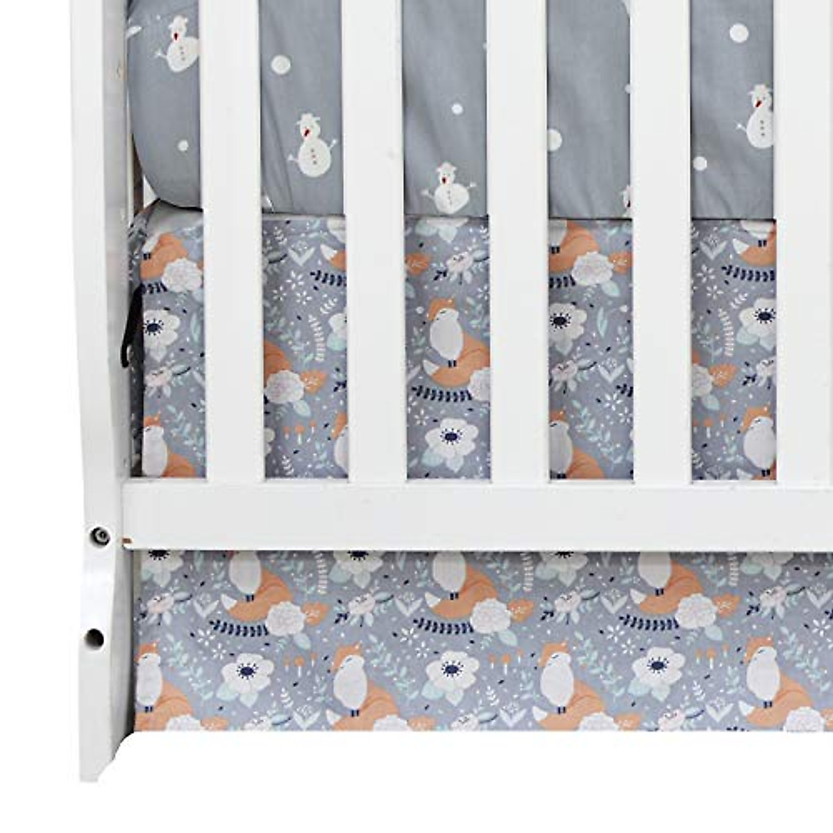 Brandream Fox Crib Bedding Sets Floral Nursery Bedding Blanket with Fox Print, Gray 3 Pieced Cotton Breathable Fitted Sheet Sets for Boys Girls