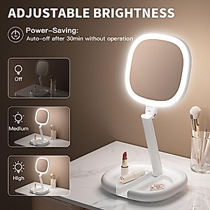 Beautifive Makeup Mirror with Lights and Magnification, 1X/8X Travel Lighted Makeup Mirror, Lighted Folding Travel Mirror with Adjustable Height, Double Sided Magnifying Travel Mirror with Light