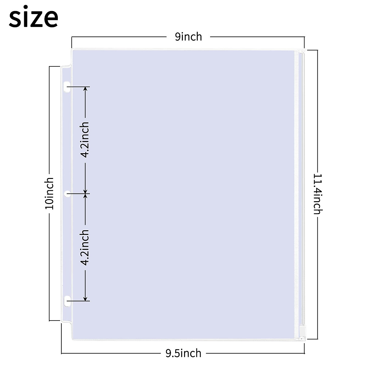 12 Packs Letter Size Binder Pockets, 3 Holes 11.4in x 9.5in Zipper Binder Folders for 3 Ring Binder, Waterproof Clear PVC Binder Pouch Loose Leaf Filing Document Bag