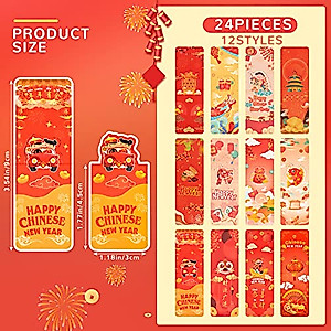 MWOOT 24Pcs Chinese New Year Magnetic Bookmarks for Kids Adults Reading Lovers, Creative Red Magnet Page Markers Kit for Spring Festival, Gifts, Party, Reading Supplies (12 Styles, 4.5x3CM)