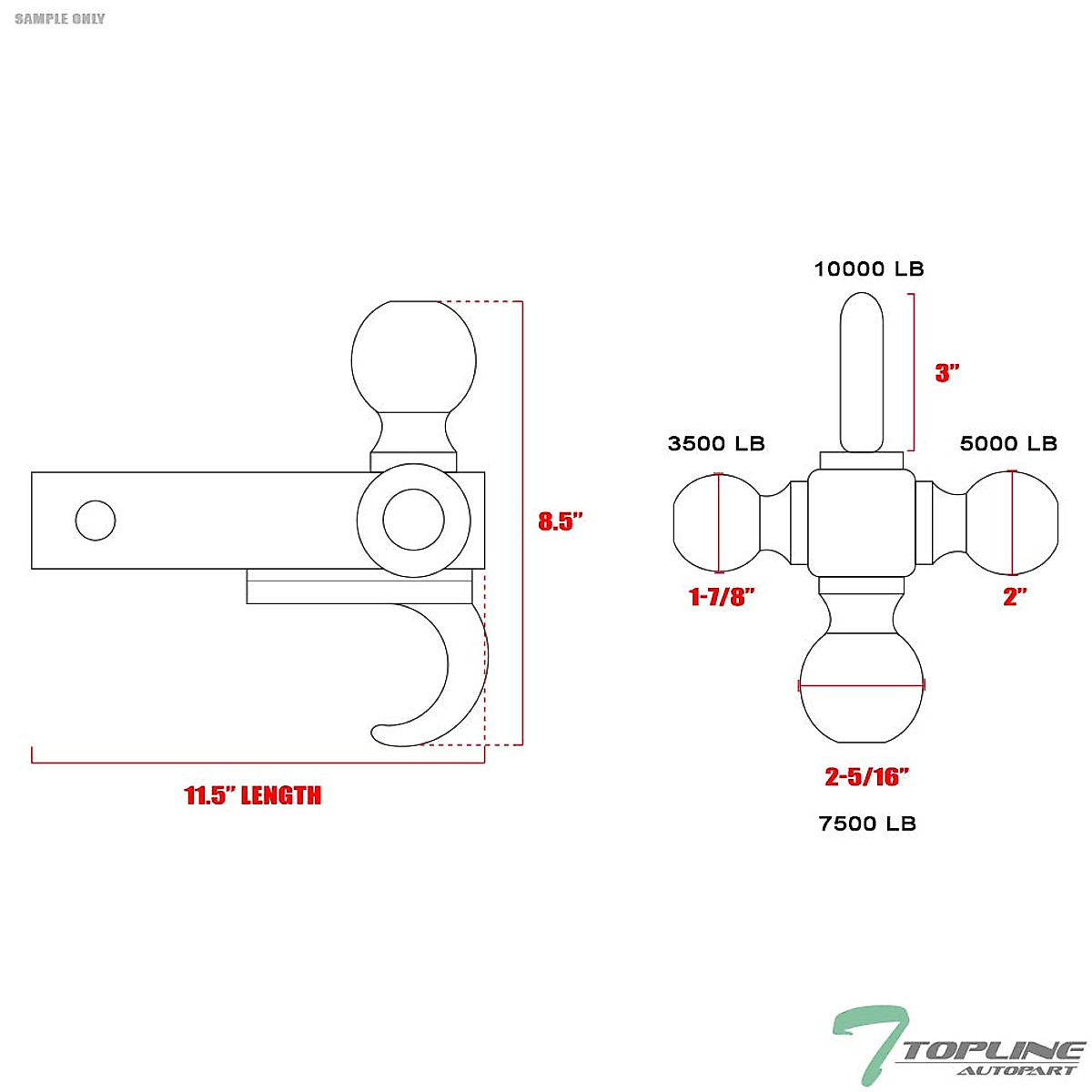 Universal 3-in-1 Rear Bumper Trailer Tow Hitch Loaded Tri-Ball Mount with Pin & Clip Kit Compatible with 2" x 2" Towing Receiver Tube