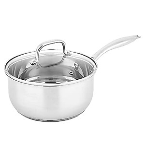 Amazon Basics Stainless Steel Sauce Pan with Lid, 3-Quart, 2.8 L, Silver, 3 QT