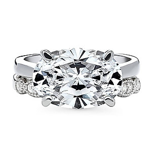 BERRICLE Sterling Silver East-West Wedding Engagement Rings Cubic Zirconia CZ Solitaire Ring Set for Women, Rhodium Plated Size 8
