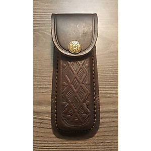 Brown Textured Leather Knife Sheath - Holds a Buck 110. 5" Case. Antique Snap
