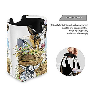 Tarity Cow Sheep Laundry Hamper 52L Large Laundry Baskets Oxford Collapsible Dirty Clothes Tote Storage Bag with Handles Foldable Washing Basket Bin for Bedroom Bathroom Closet