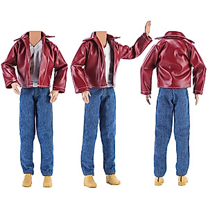 YAMASO Leather Coat Suit Pack,Cool Wild Motorcycle Style Couple Clothes for 11.5″ Girl Dolls and 12″ Boy Doll（Doll and Motorcycle not Included）