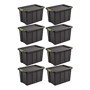 Sterilite 30 Gal Latching Tuff1 Storage Tote, Stackable Bin with Latch Lid, Plastic Container to Organize Garage, Basement, Blue Base and Lid, 8-Pack