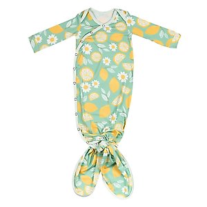 Copper Pearl Baby Gown - Knotted Newborn Sleepers for Baby Boy and Girl, Soft Stretchy Long Sleeve Infant Gowns with Bottom Tie and Hand Mittens, Perfect Hospital Coming Home Outfit (Lemon)