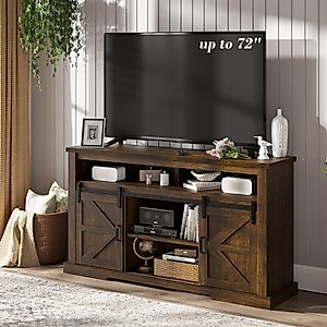 Fiona's magic TV Stand for 65+ Inch TV, Farmhouse Entertainment Center with Sliding Barn Doors, Wood Rustic Console Table with Storage Cabinets, TV Cabinet Media Console for Living Room (Barnwood)