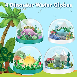 Karsspor Dinosaur Snow Globe Making Kit, 4 PCS Water Globe Kit with 4 Different Dinosaur Toys, Make Creative Dinosaur Arts and Crafts, Great Gifts for Girls and Boys Ages 4-6-8-12