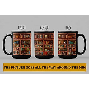 2IMT Library Bookshelf Mugs Book Lovers Coffee Mug - Librarian Coffee Mug Book Club Cup Bookish Items Bookworm Mug Gifts for Readers Book Lovers Black Mug 15oz