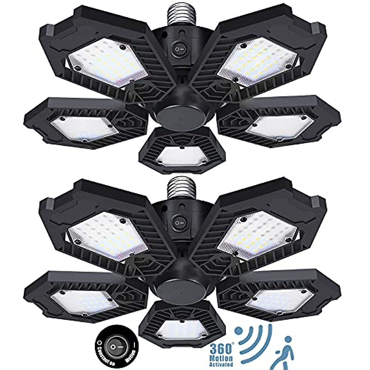 2 Pack Motion Sensor Garage Light, 150W Garage Light with Motion Sensor, 15000LM Garage Lights Ceiling Led Indoor, Ultra Bright Garage Motion Light with 5 Adjustable Panels for Attic, Basement