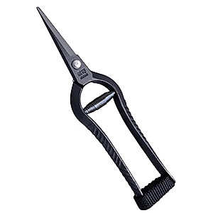 RANSHOU Japanese Bonsai Trimming Scissors 6.8" Made in JAPAN, Garden Plant Trimming Shears, Hand Forged Japanese Carbon Steel Blade, Spring Loaded Handle, Black
