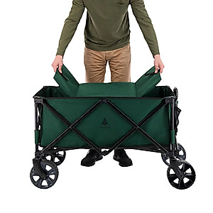 Woods Outdoor Collapsible Folding Garden Utility Wagon Cart w/ 225 Pound Capacity, 7 Cubic Feet of Storage for Camping, Beach, & Park, Green