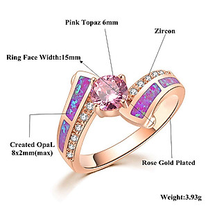 CiNily Rose Gold Plated Created Pink Fire Opal Pink Topaz Zircon Rings for Women Gemstone Ring Size 8