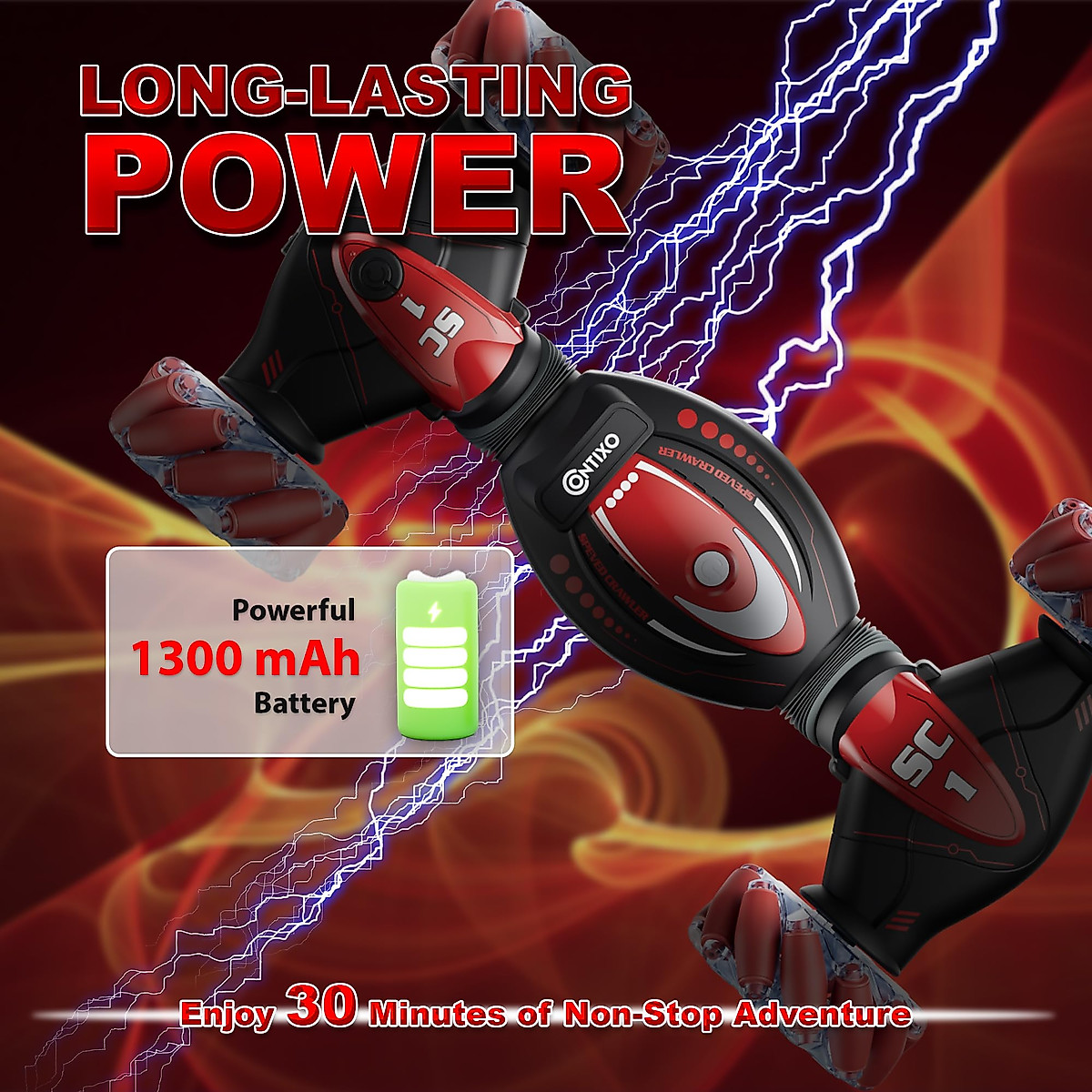 Contixo SC1 All Terrain Speed Crawler RC Stunt Car, 4WD 2.4GHz Remote Control Car, Gesture Sensor Toy Cars, Double Sided Rotating 360° Flip Offroad Vehicle with Lights Music, Kids Toy Cars, Red