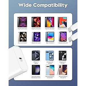 20W Fast Charger for iPhone 15/15 Pro Max, iPad Pro 12.9/11 inch 2023/2022/2021/2020, iPad Air 5th/4th, iPad Mini 6, 2Pack Fast Wall Charger Block with 10FT USB C to C Cable