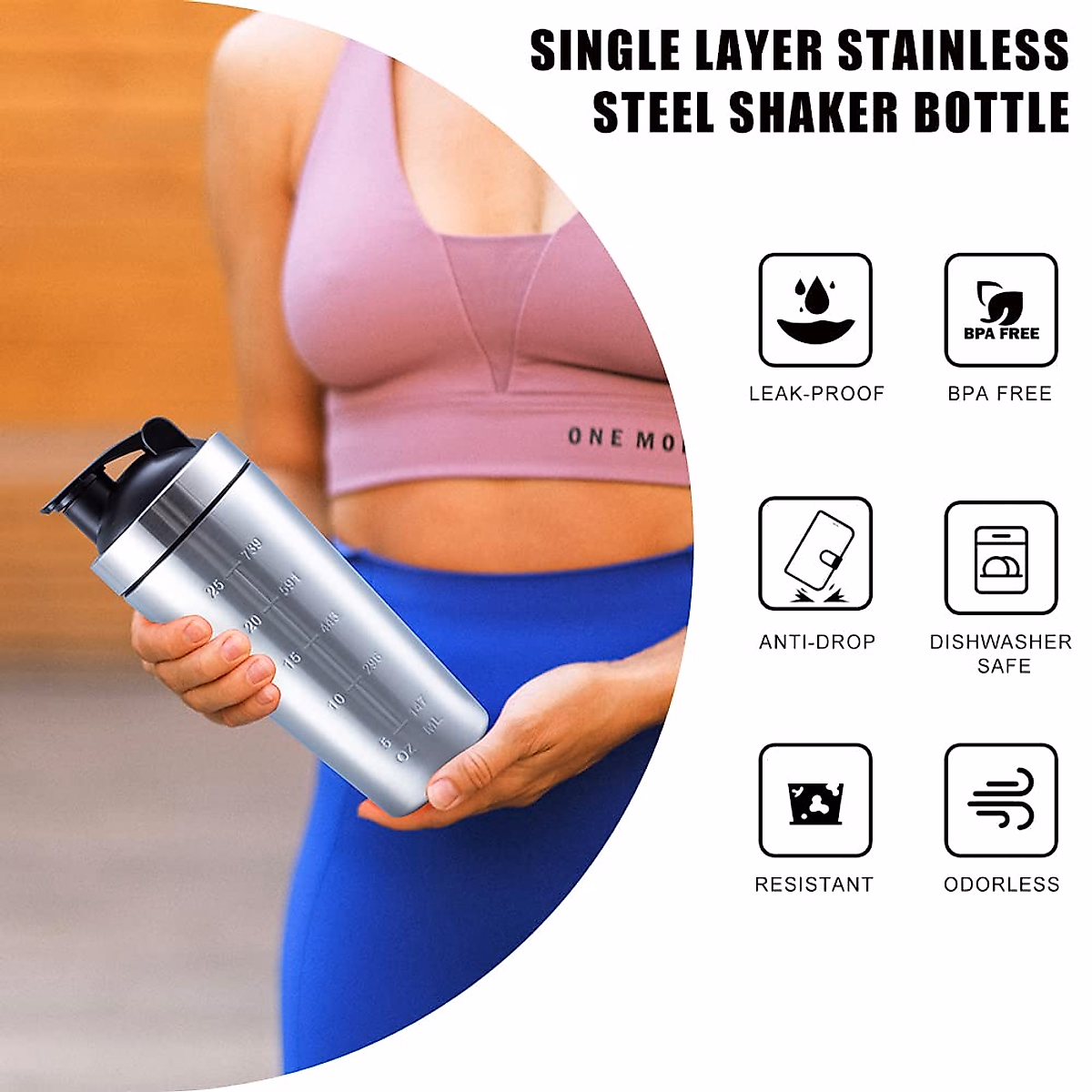VALESKA Shaker Bottle with Wire Whisk, Protein Shaker Bottle for Protein Mixes, Stainless Steel Shaker Bottle, Metal Shaker Bottle,Large Shaker Bottle 25oz (739ml), BPA Free,Leak Proof Design