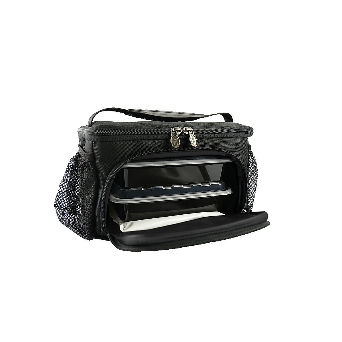 Small Meal Prep Lunch Bag ISOMINI 2 Meal Insulated Lunch Bag Cooler with 4 Stackable/Reusable Meal Prep Containers, 1 Ice Pack ISOBRICK, and 1 Shoulder Strap - Made in USA (Marine Woodland)