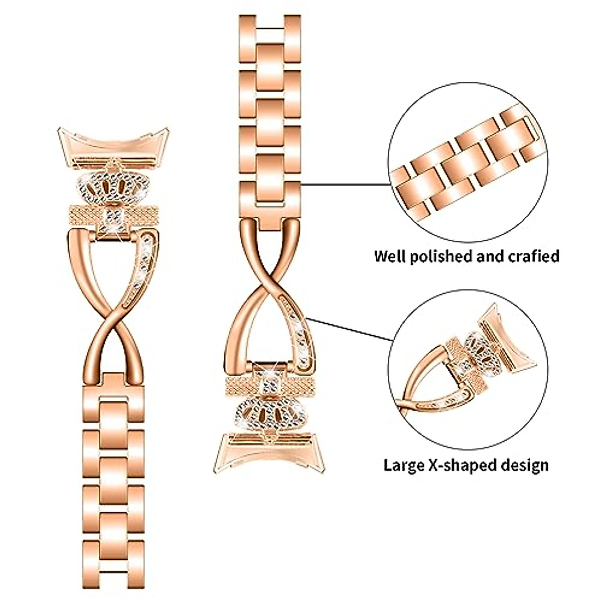 Fit for Google Pixel Watch Bands Metal Jewelry Stainless Steel Straps Replacement Bands Bracelet Wristbands for Google Pixel Watch (Gold)