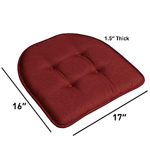 Sweet Home Collection Chair Cushion Memory Foam Pads Tufted Slip Non Skid Rubber Back U-Shaped 17" x 16" Seat Cover, 12 Count (Pack of 1), Wine Burgundy