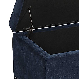 Homebeez Tufted Storage Ottoman Bench Velvet Footrest Stool with Lift Top & Nailhead Trim (Navy Blue)
