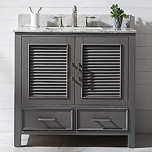 Luca Kitchen & Bath LC36WGW Carolina 36” Single Bathroom Vanity Set in French Gray with Carrara Marble Countertop and Porcelain Sink