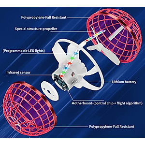 Flying Ball Toys- 2023 Upgraded, Built-in RGB Lights Spinner 360° Rotating,Spinning UFO Safe for Kids Adults Magic Flying Toys Outdoor Indoor,Globe Shape Magic Controller Mini Drone Flying Toy (red)
