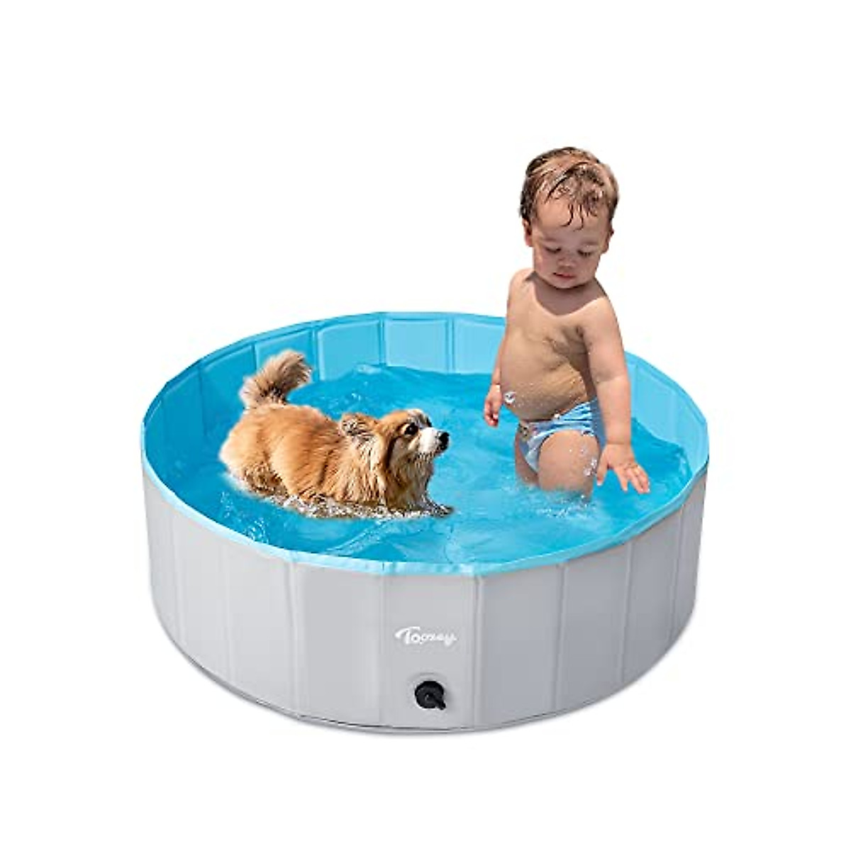 Toozey Dog Pool, 39.4" x 11.8" Slip-Resistant Kiddie Pool, Foldable PVC Dog Pet Swimming Pool, Hard Plastic Pool for Kids, Portable Pools for Large Medium Small Dogs & Kids