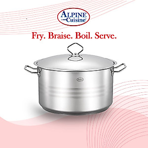 Alpine Cuisine 6.3-Quart Stainless Steel Dutch Oven with Lid & Easy Cool Handle, Food Grade Stainless Steel Heavy Duty, Commercial Grade Healthy Cookware kitchen Dutch oven, Dishwasher Safe