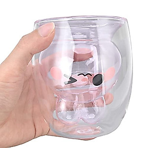 Atyhao Glass Cup, 300ml Double Wall Glass Rabbit Design Milk Coffee Tea Cup for Microwave Oven Dishwasher(pink)