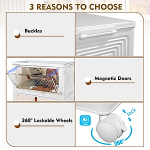 4 Tier Stackable Storage Bins with Lids, 23Qt Plastic Storage Containers with Magnetic Doors & Wheels, Convenient Storage Bins Closet Organizers, Household Organization for Home, Party, Office, Dorm